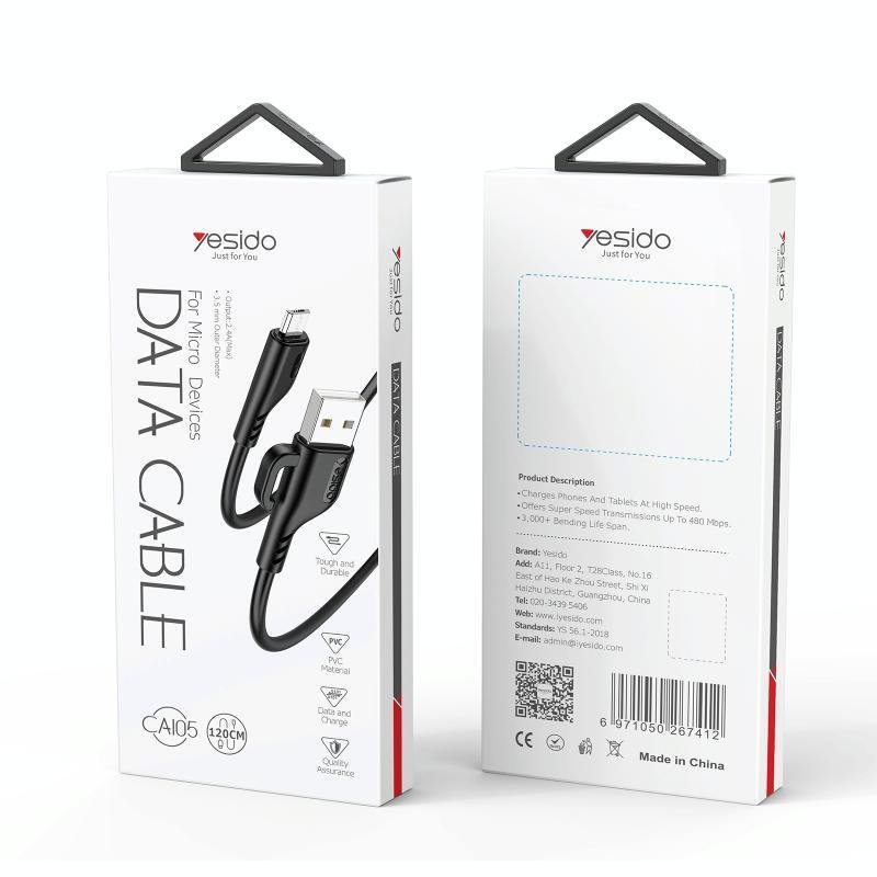 HiTech Land - YESIDO CA105 1.2m 2.4A USB to Micro USB Charging Data ...